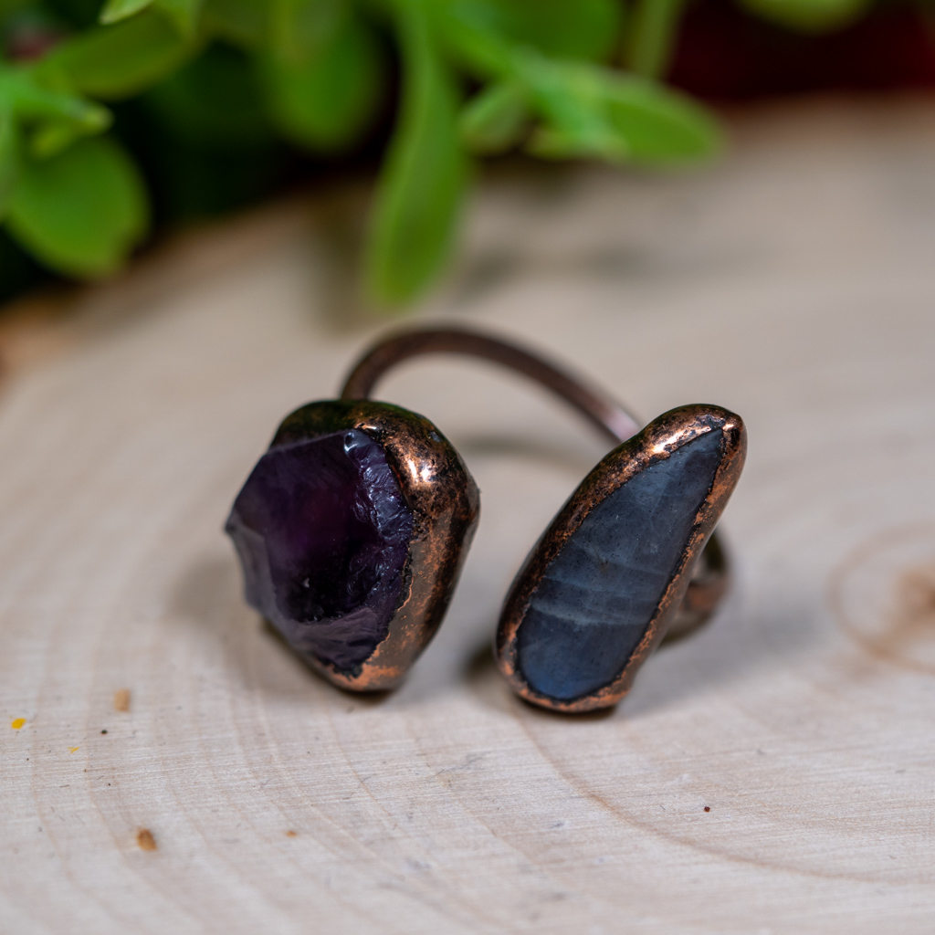 Fluorite and Labradorite Ring - The Crystal Council