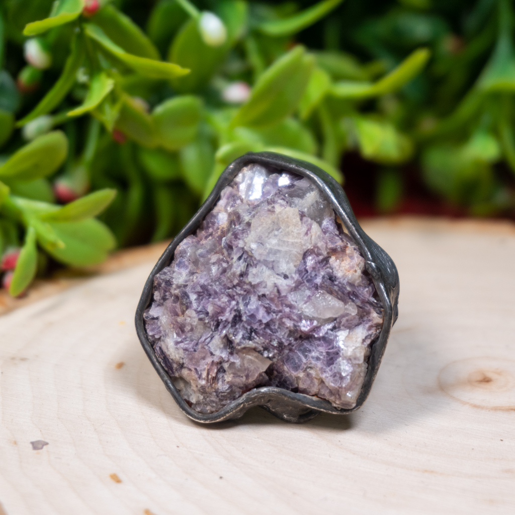Raw Lepidolite Ring #2 - The Crystal Council