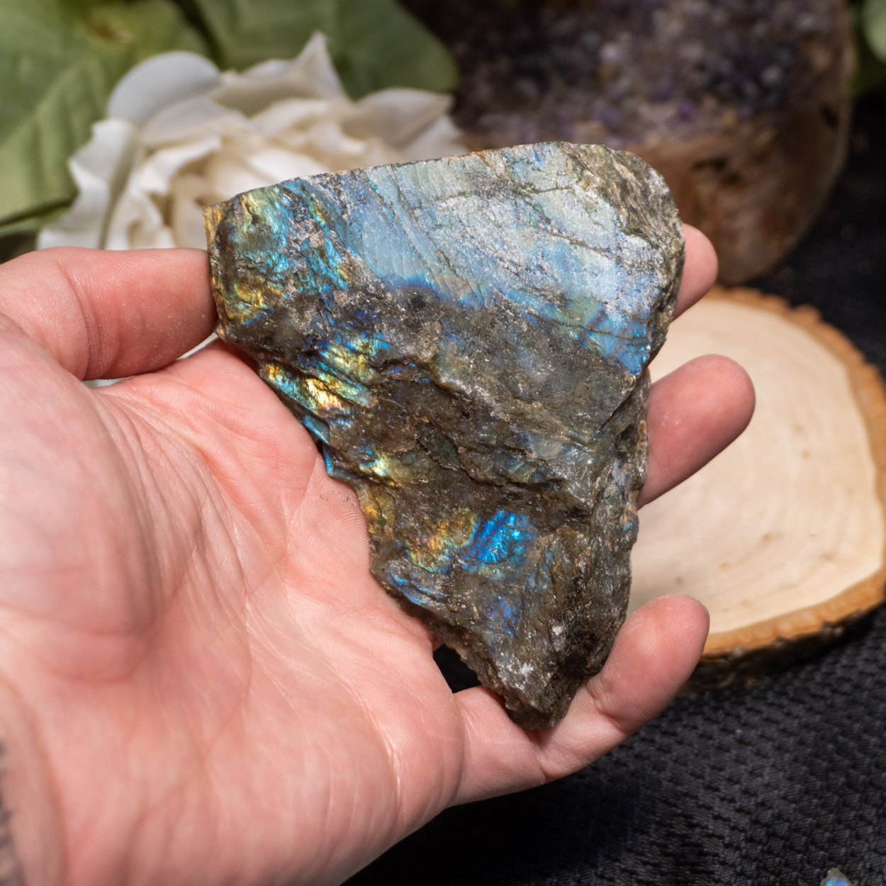Palm Sized Half-Polished Labradorite #14 - The Crystal Council