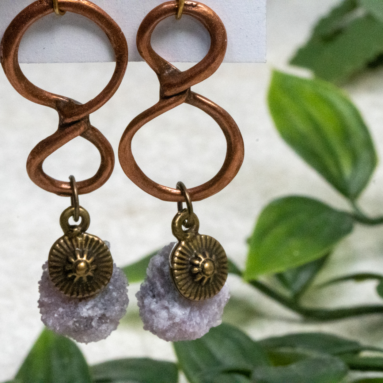 Raw Purple Selenite Copper Dangle Earrings - The Crystal Council