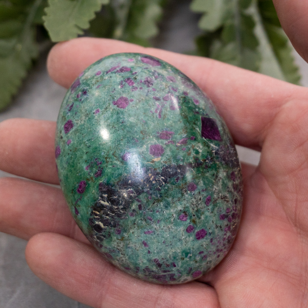 Ruby Fuchsite Palmstone - The Crystal Council