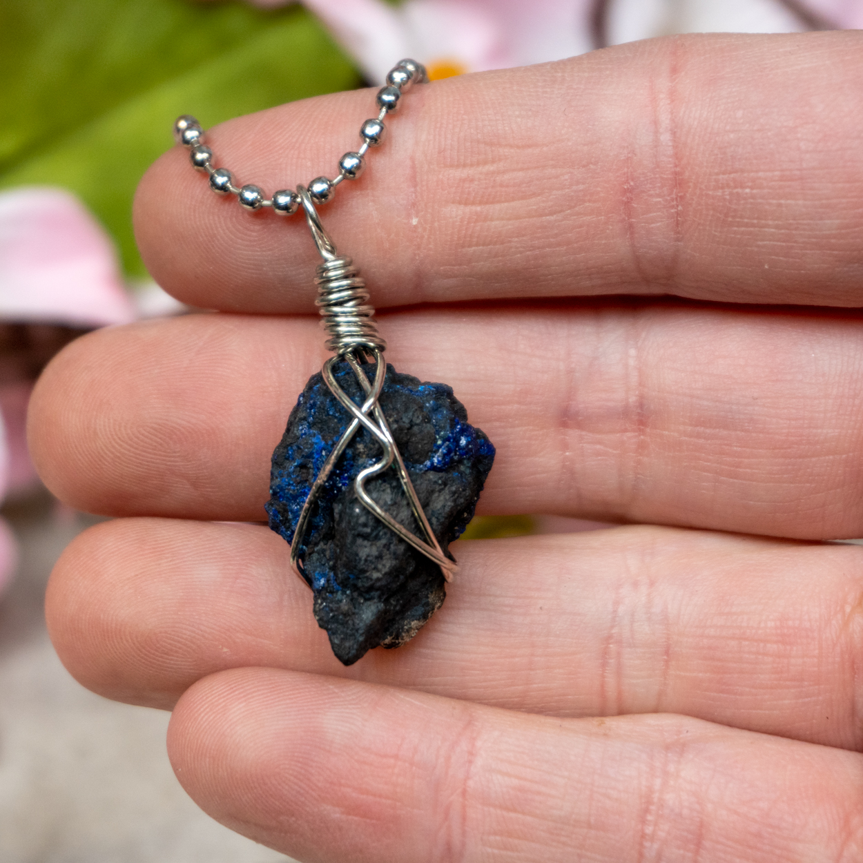 Raw Azurite Blueberry Silver Necklace #3 - The Crystal Council
