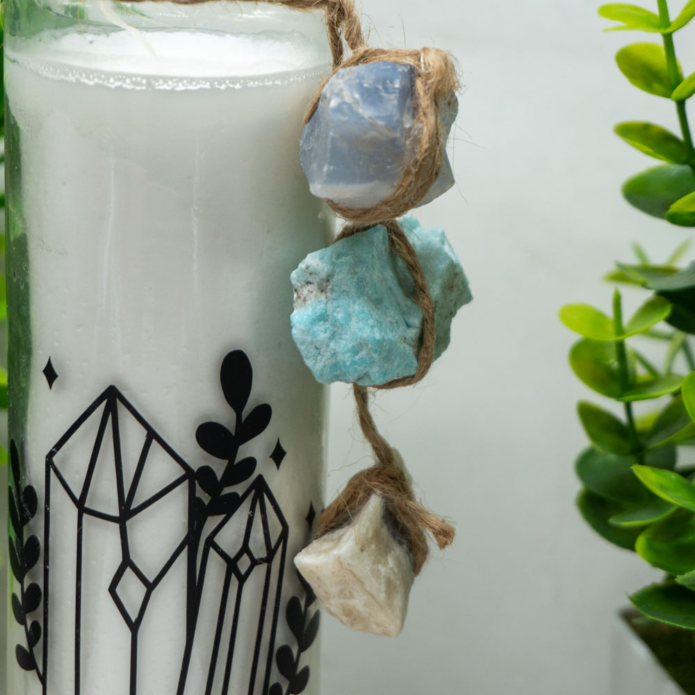 Meditation Candle with Blue Chalcedony, Amazonite, and Zebra Calcite ...