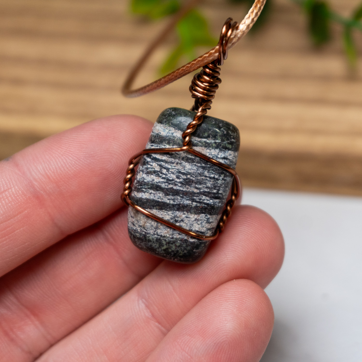 Zebra Serpentine (Green Tiger Eye) Wire Wrap #1 - The Crystal Council