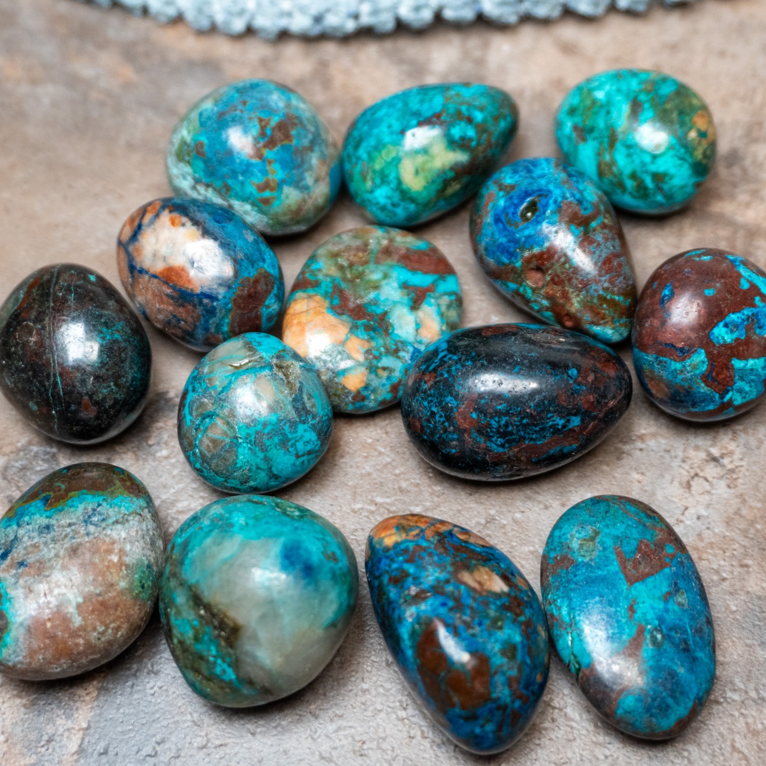 Chrysocolla, Shattuckite, and Cuprite Tumbled - The Crystal Council
