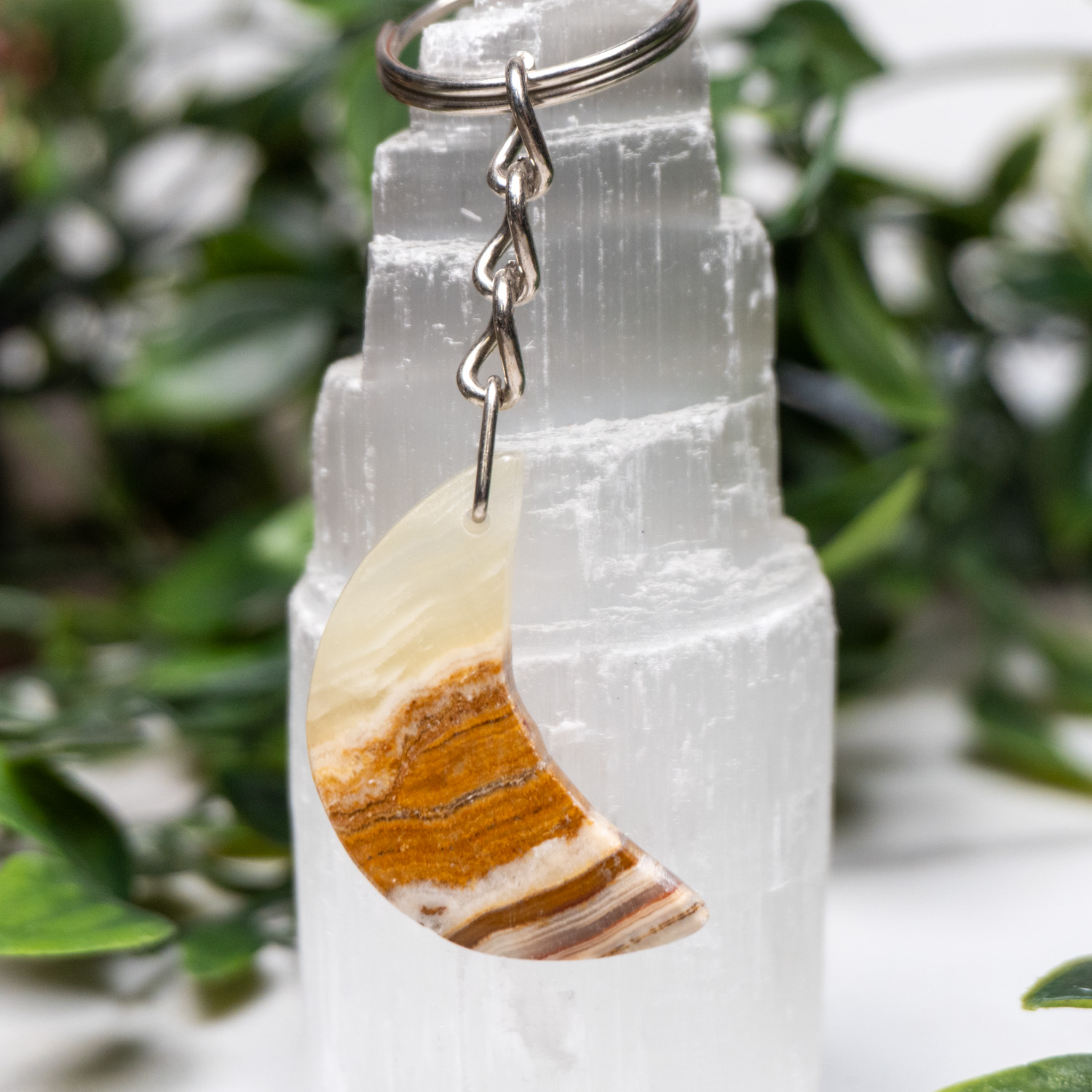 Green Onyx Moon Key Chain #5 - The Crystal Council