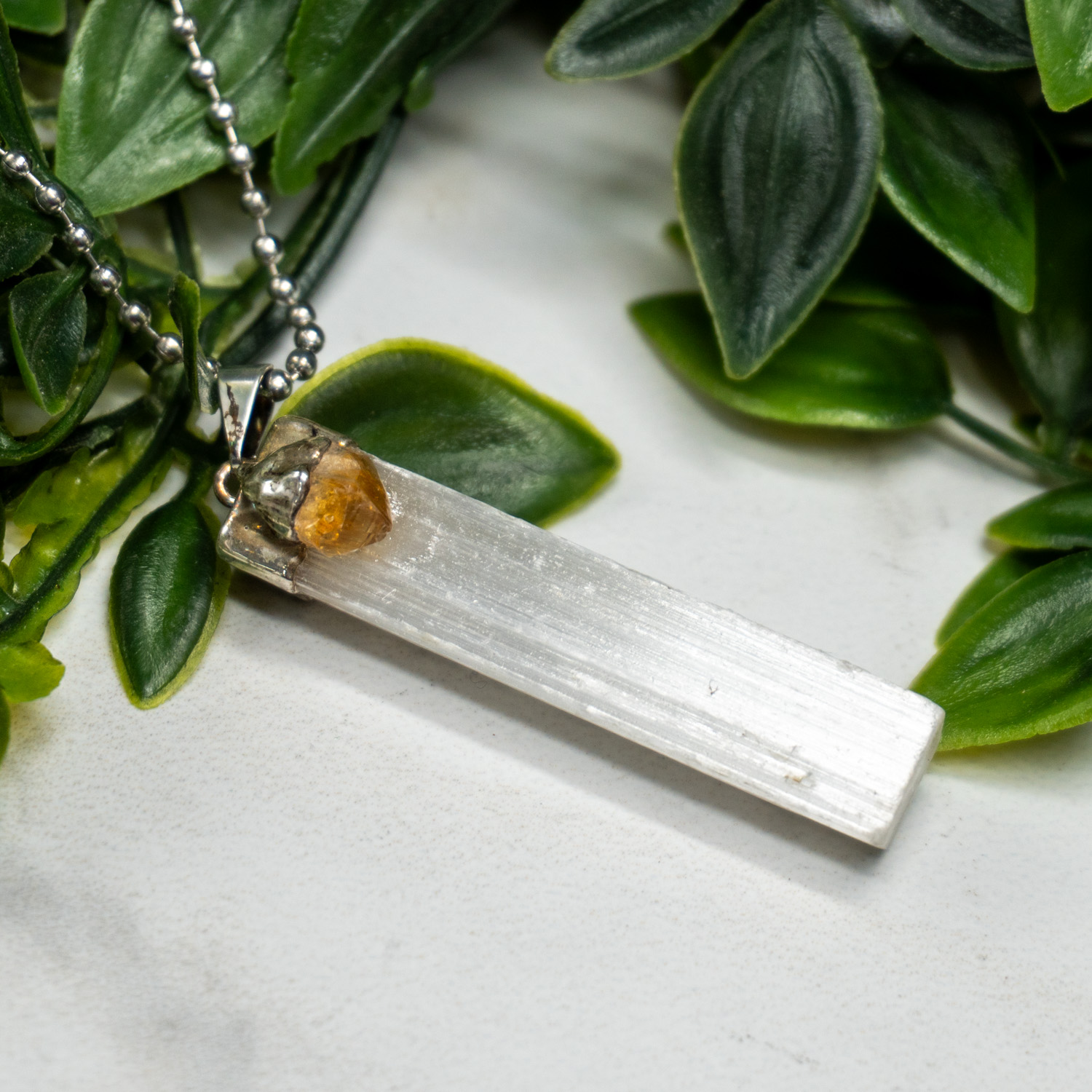 Selenite with Citrine Necklace Random - The Crystal Council