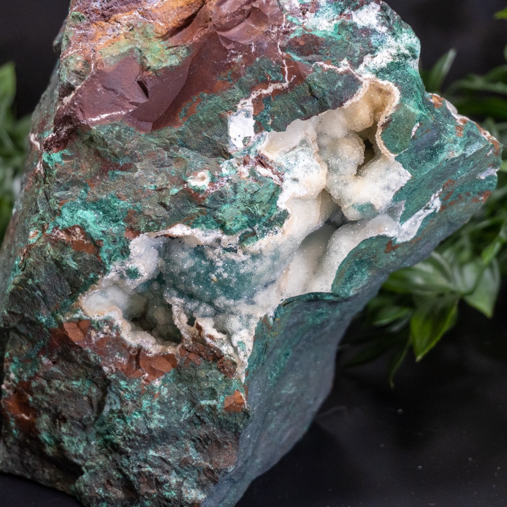Large Flat Bottom Australian Malachite Ore with Druzy Quartz & Gem ...