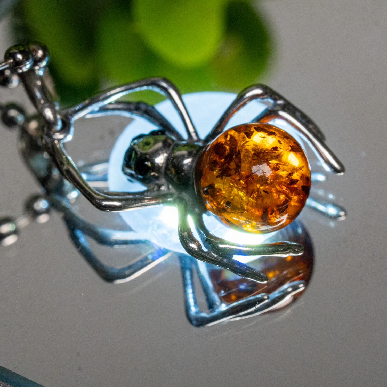 Baltic Amber Large Spider Silver Pendant #1 - The Crystal Council