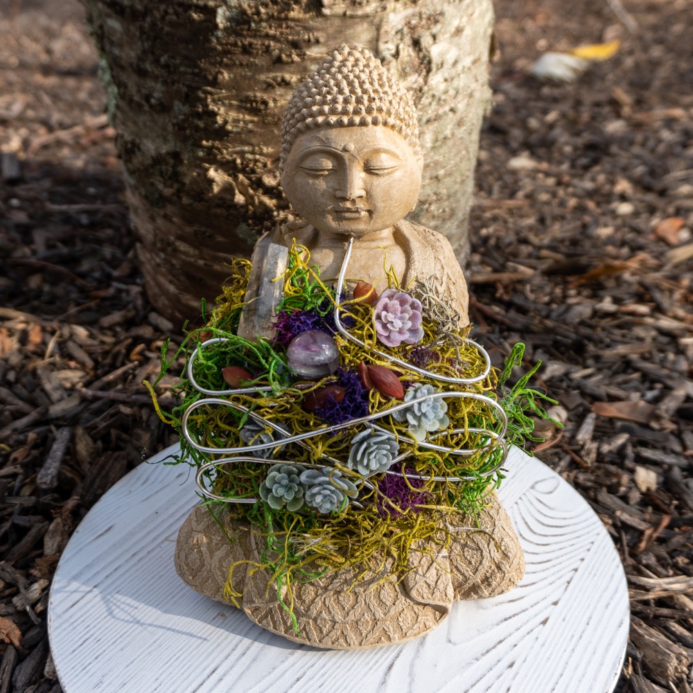 Crystal Buddha #16 with Smoky Quartz and Fluorite - The Crystal Council