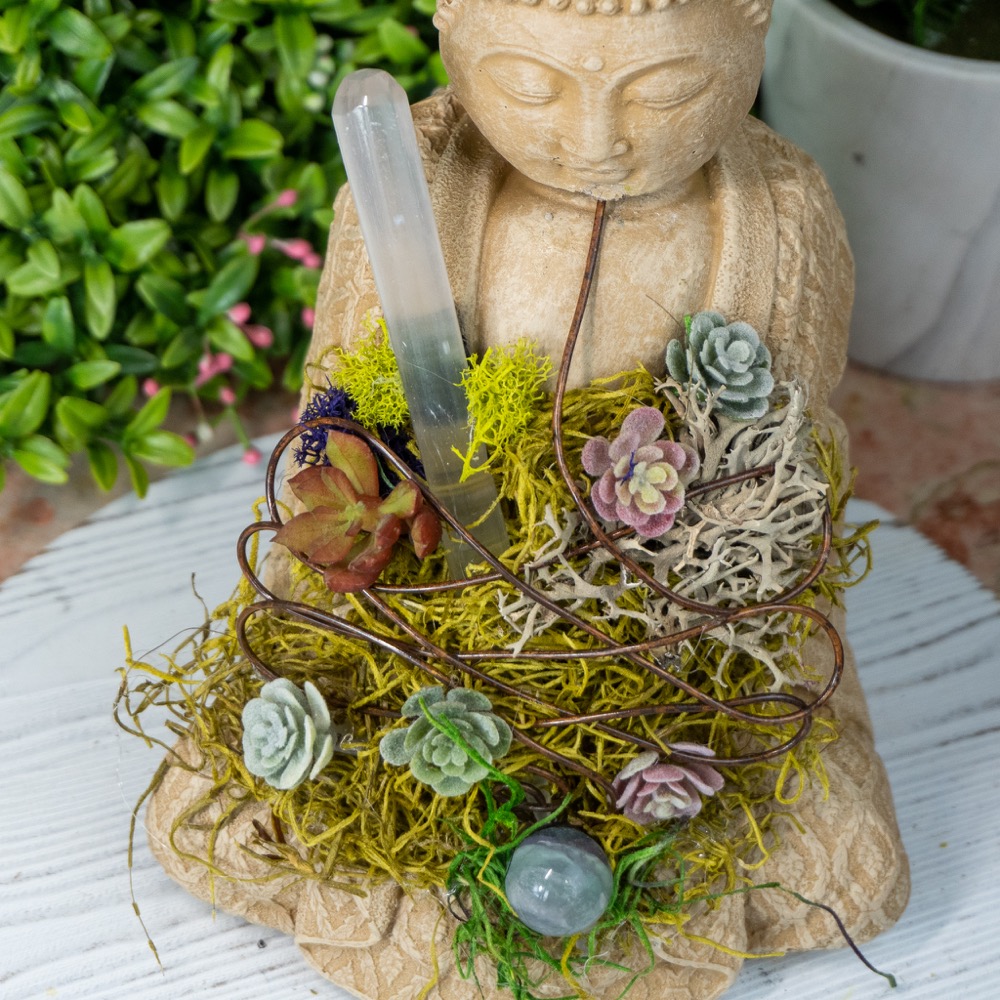 Crystal Buddha #15 with Selenite and Fluorite - The Crystal Council