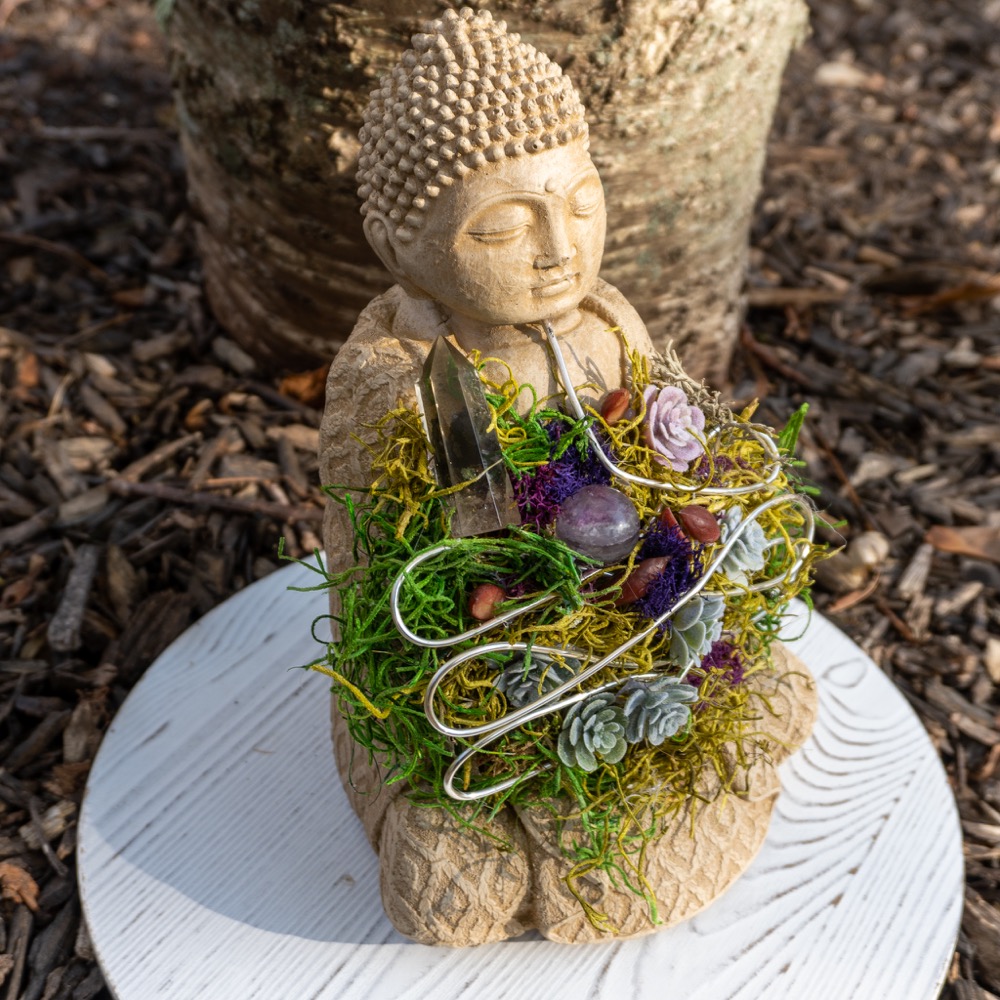 Crystal Buddha #16 with Smoky Quartz and Fluorite - The Crystal Council