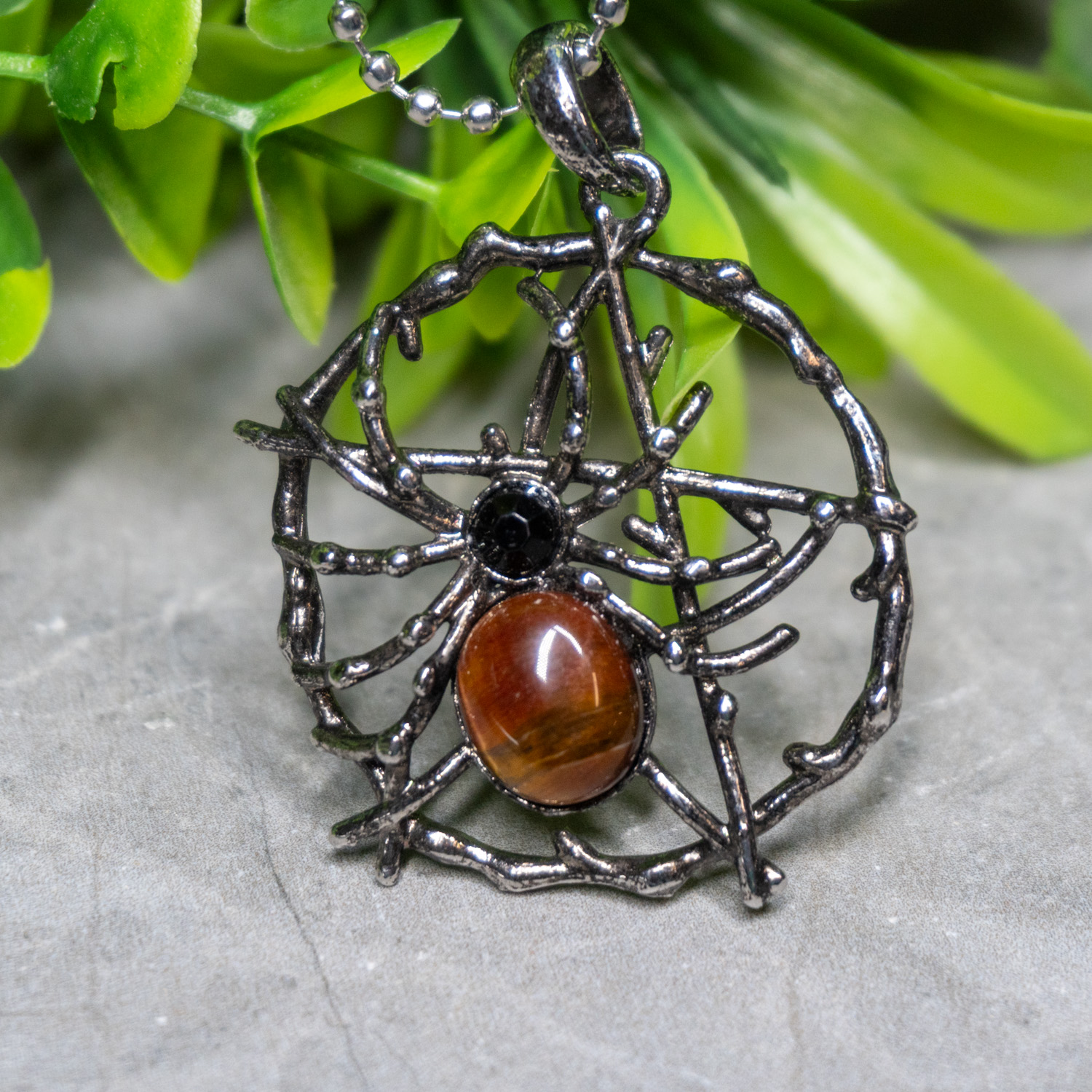 Tiger Eye and Obsidian Spider Web Necklace - The Crystal Council