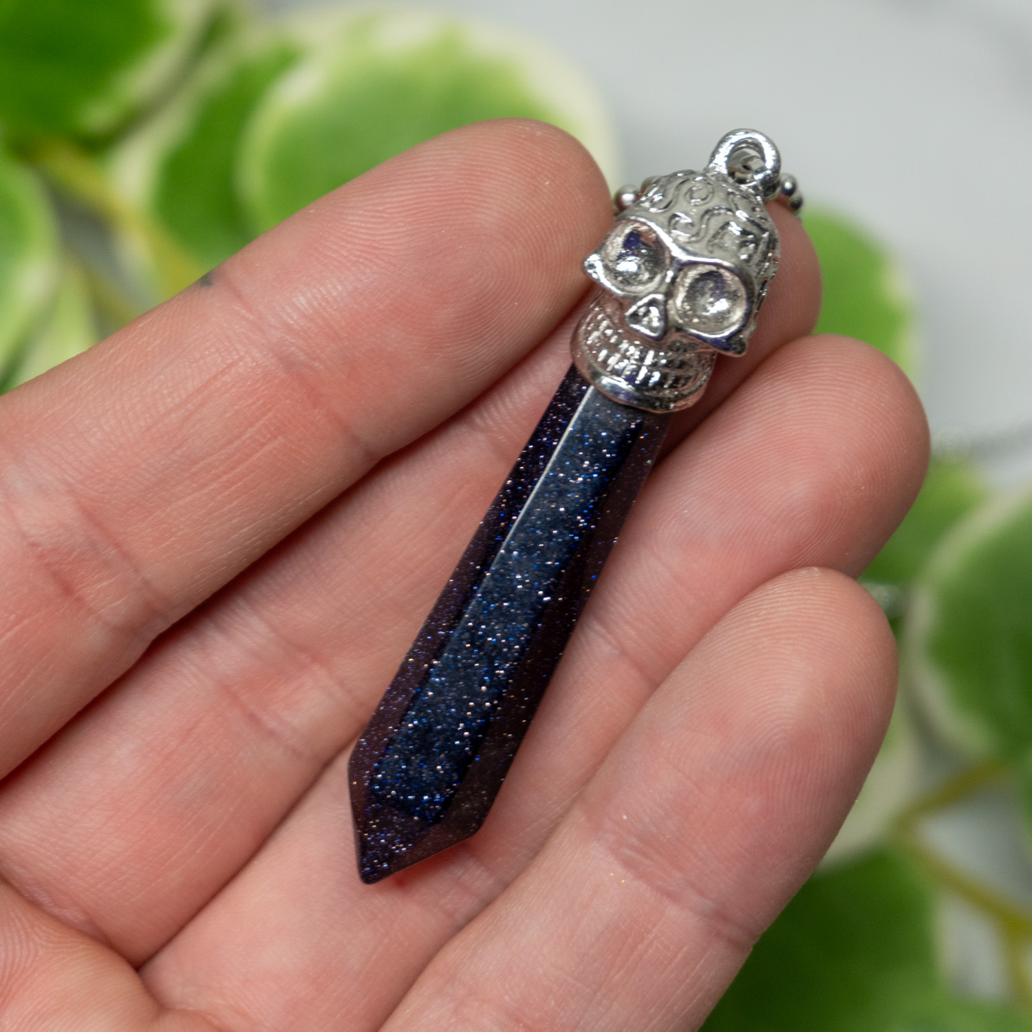Blue Goldstone Skull Point Necklace - The Crystal Council