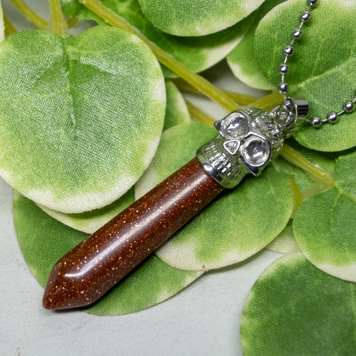 Goldstone Skull Point Necklace - The Crystal Council