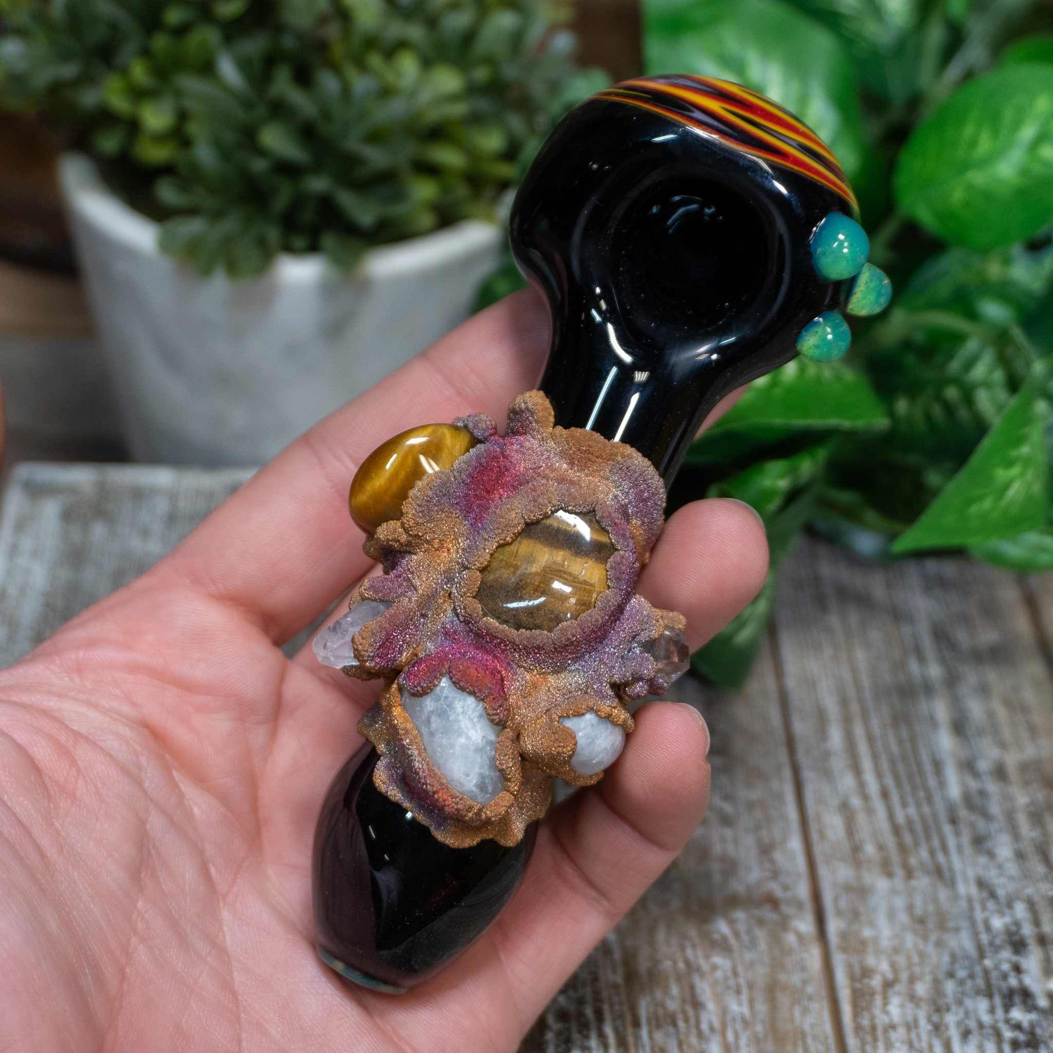 Tiger Eye Rainbow Moonstone Smoking Bowl - The Crystal Council