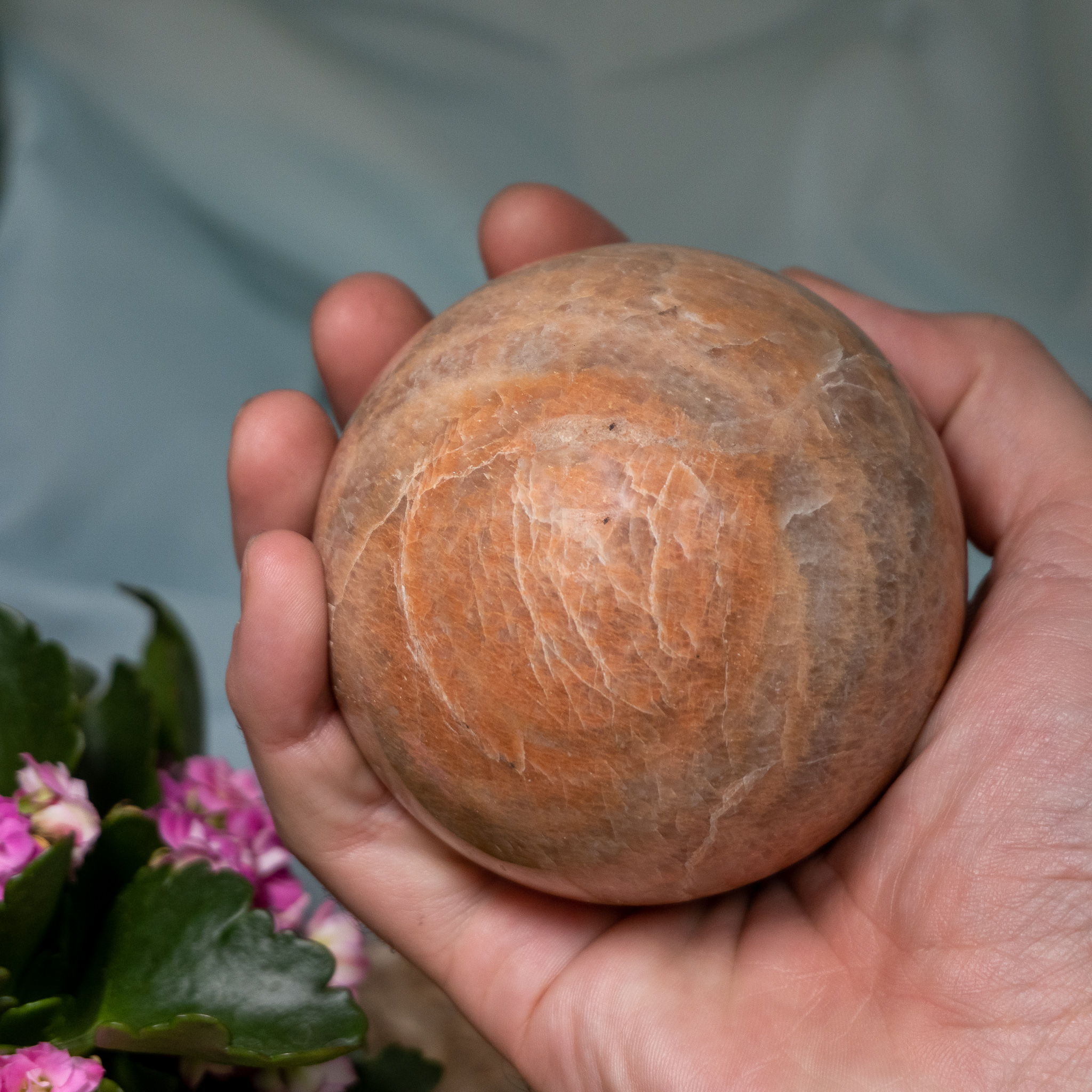 Large Peach Moonstone Sphere - The Crystal Council